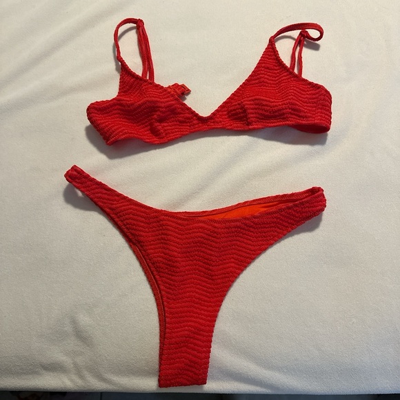 triangl swimwear | Swim | Triangl Red Textured Bikini Set | Poshmark